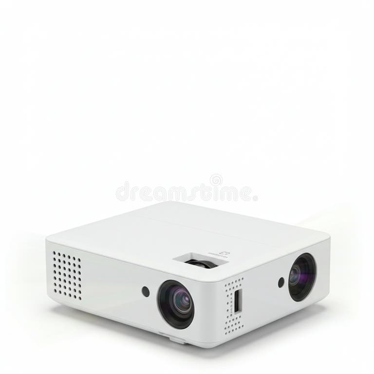 White Rectangular Projector with Rounded Edges, Featuring Two Lens ...