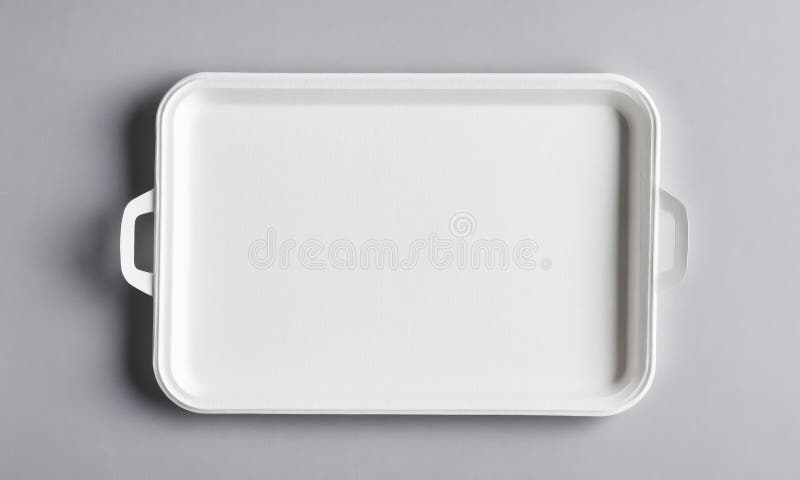 White Rectangular Serving Tray with Handles, Isolated on Gray ...