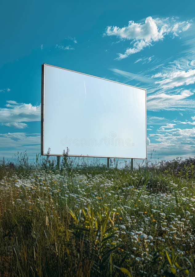 White Rectangular Signboard on a Grassy Roadside, Blank for ...