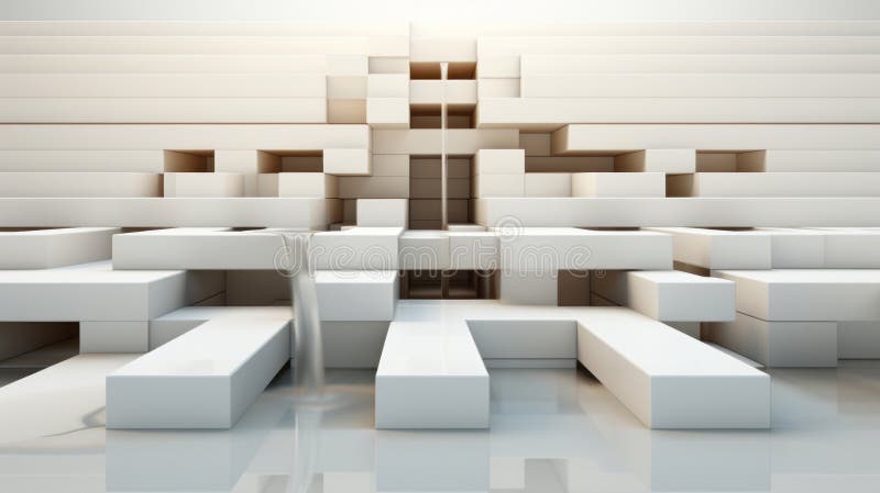 A White Rectangular Structure with a Waterfall Stock Illustration ...