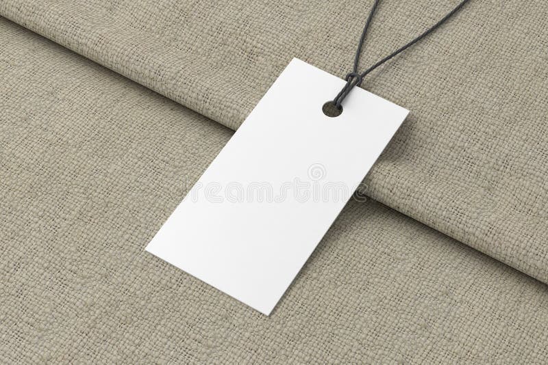 White Rectangular Tag Mockup on Fabric Background. Side View Stock ...