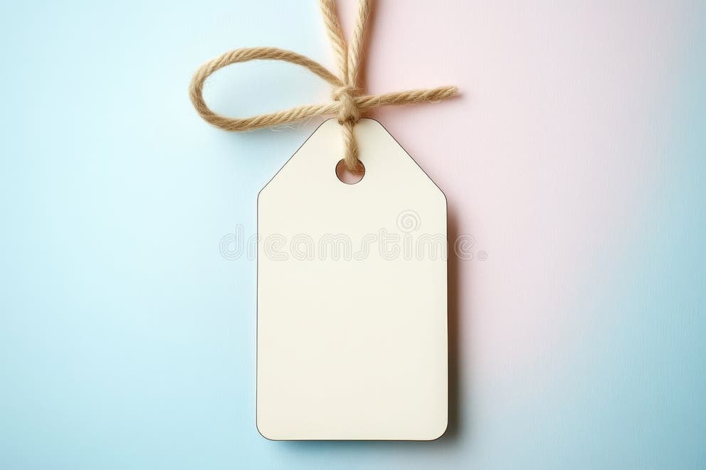 White Rectangular Tag Mockup Hanging with Natural String on Light ...