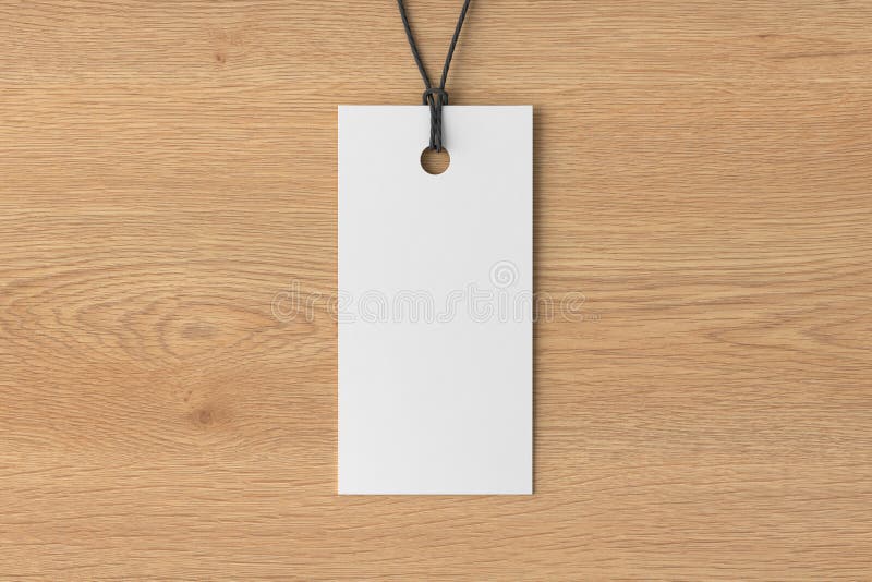 White Rectangular Tag Mockup on Wooden Background. View Directly Above ...