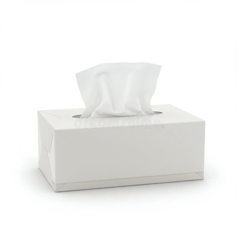 A White Rectangular Tissue Box with a Single Tissue Protruding from the ...
