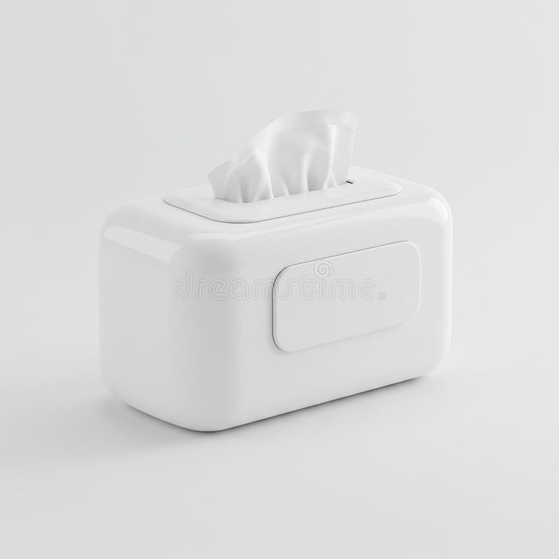 A White, Rectangular Tissue Dispenser with Curved Edges, Situated on a ...