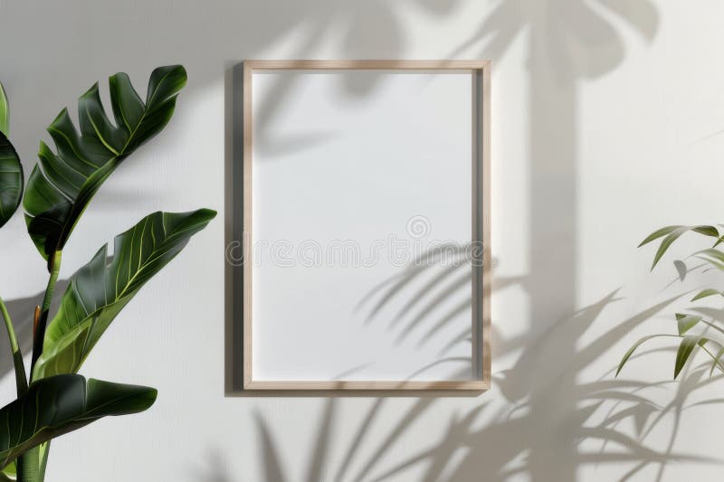 White Rectangular Vertical Empty Poster Frame Hanging on White Wall Lit ...