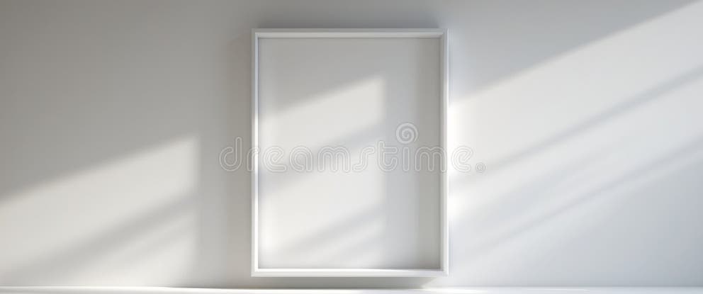 White Rectangular Vertical Frame Hanging on a White Wall Mockup Stock ...