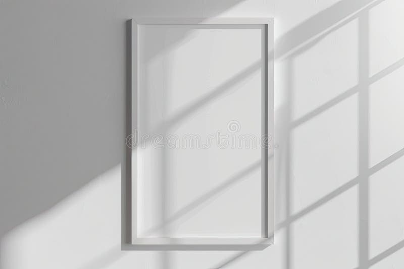White Rectangular Vertical Frame Hanging on a White Wall Mockup. Clear ...