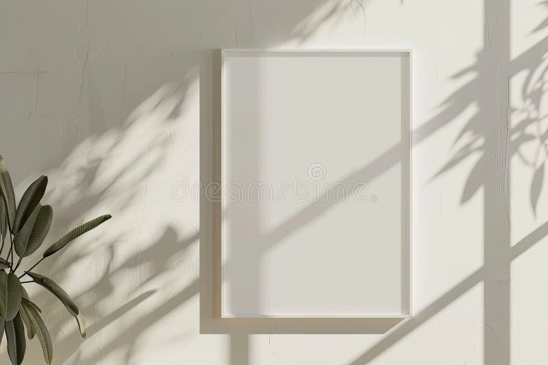 White Rectangular Vertical Frame Hanging on a White Wall Mockup. Clear ...