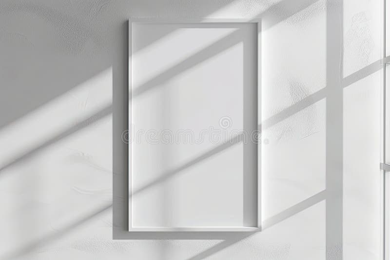 White Rectangular Vertical Frame Hanging on a White Wall Mockup. Clear ...