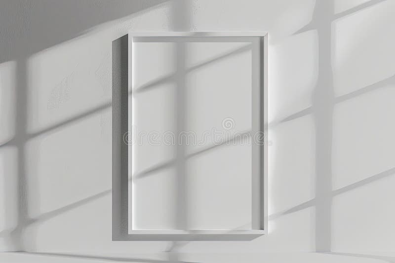 White Rectangular Vertical Frame Hanging on a White Wall Mockup. Clear ...