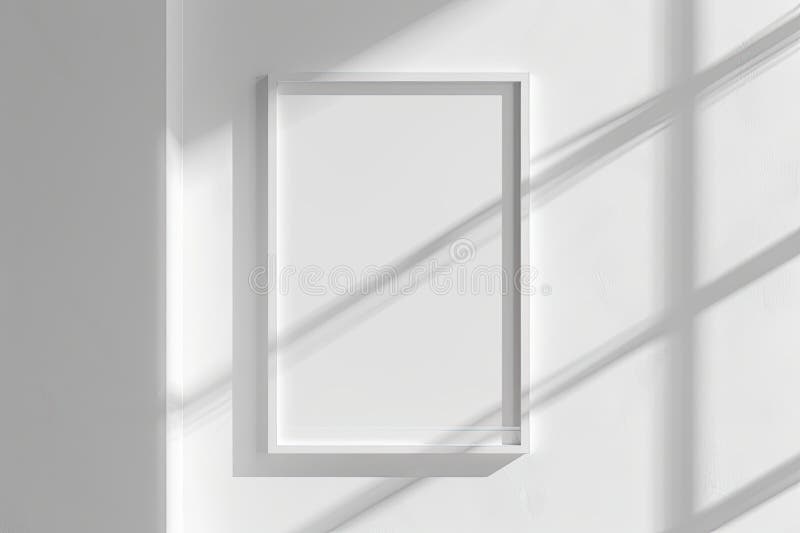 White Rectangular Vertical Frame Hanging on a White Wall Mockup. Clear ...