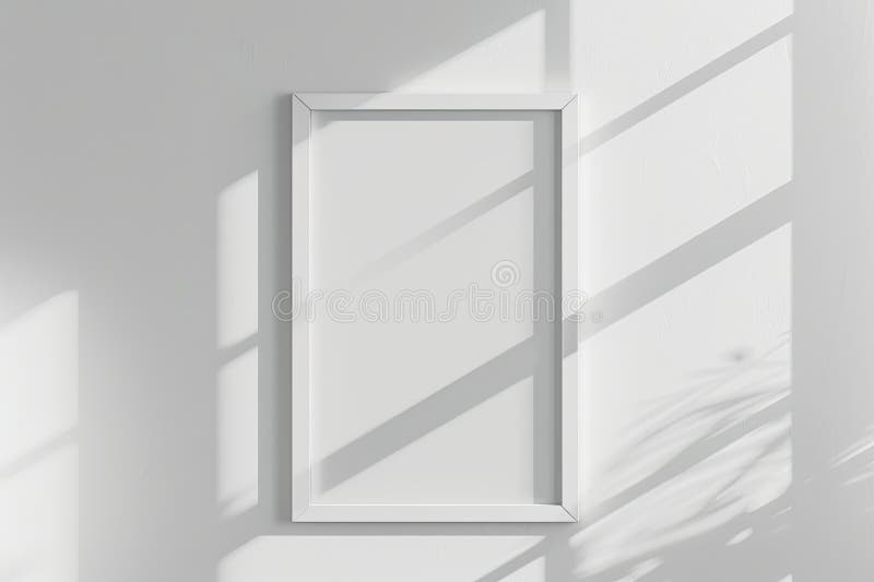 White Rectangular Vertical Frame Hanging on a White Wall Mockup. Clear ...