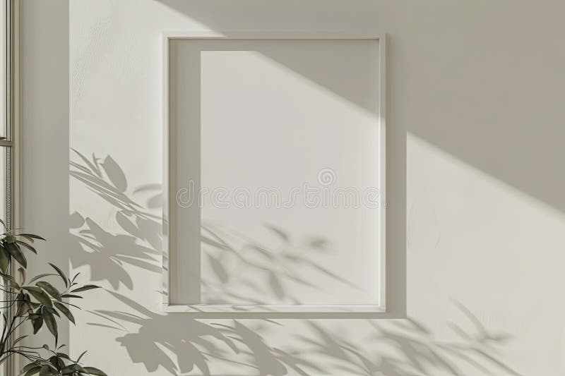 White Rectangular Vertical Frame Hanging on a White Wall Mockup. Clear ...