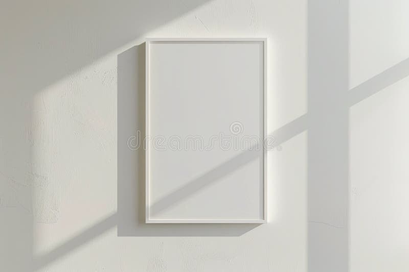 White Rectangular Vertical Frame Hanging on a White Wall Mockup. Clear ...