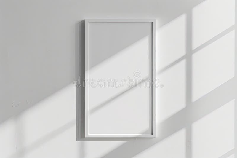 White Rectangular Vertical Frame Hanging on a White Wall Mockup. Clear ...