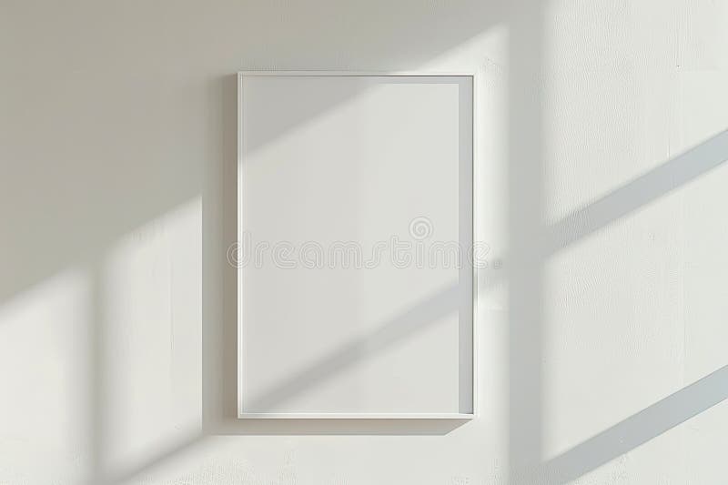 White Rectangular Vertical Frame Hanging on a White Wall Mockup. Clear ...