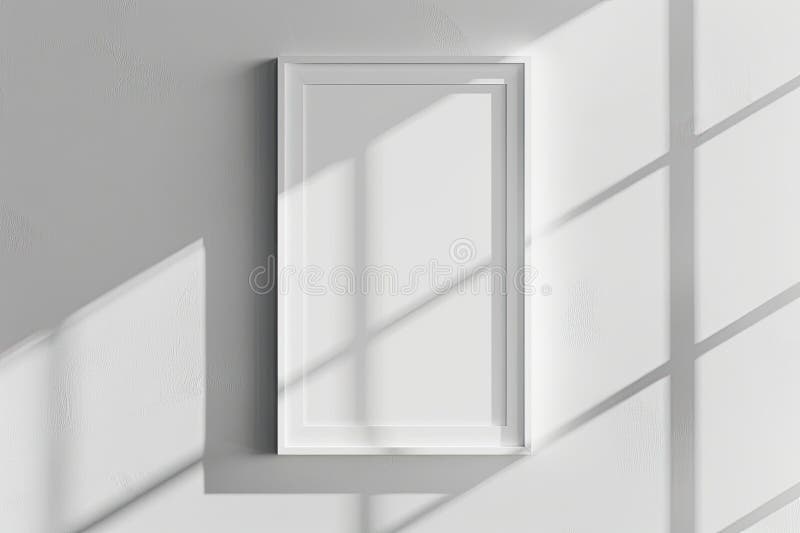 White Rectangular Vertical Frame Hanging on a White Wall Mockup. Clear ...