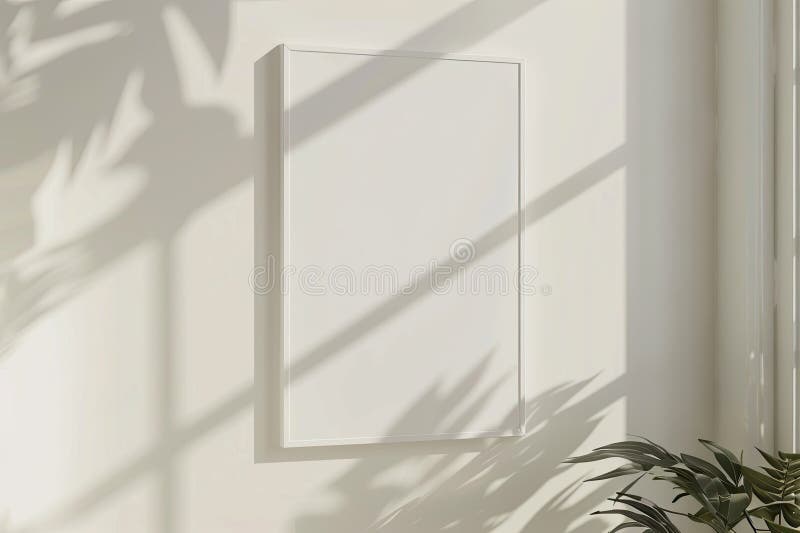 White Rectangular Vertical Frame Hanging on a White Wall Mockup. Clear ...