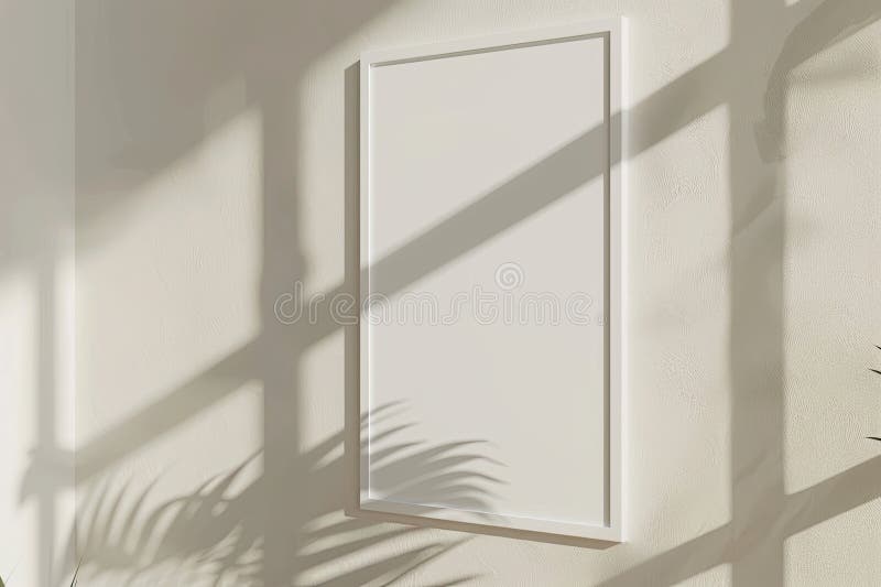 White Rectangular Vertical Frame Hanging on a White Wall Mockup. Clear ...