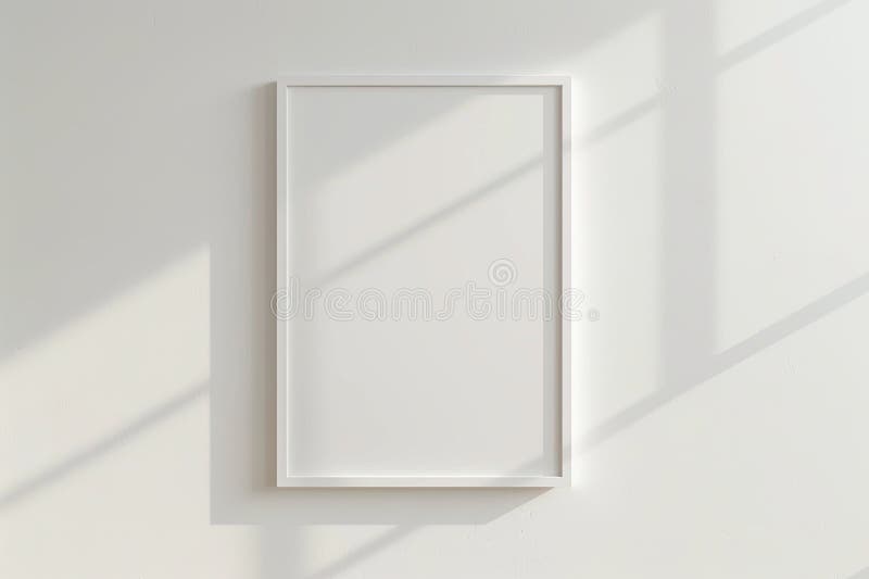 White Rectangular Vertical Frame Hanging on a White Wall Mockup. Clear ...