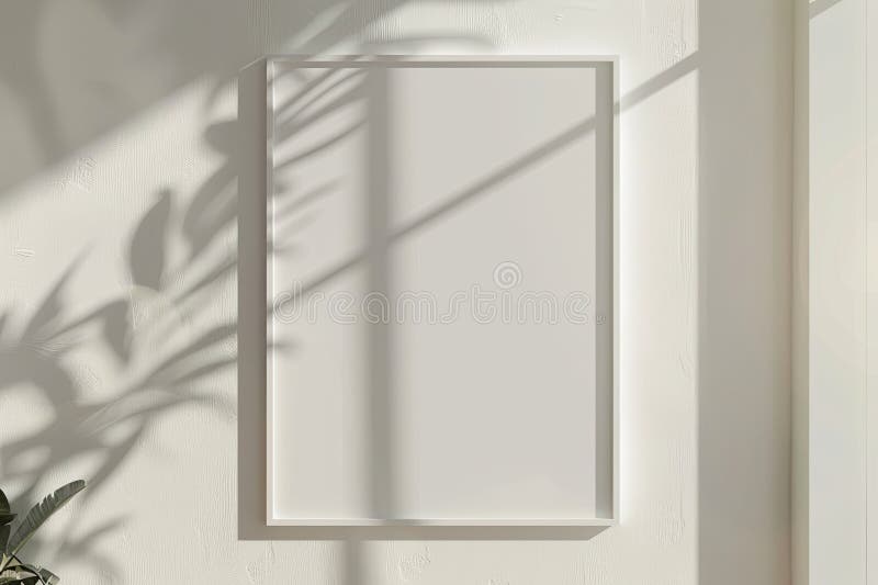 White Rectangular Vertical Frame Hanging on a White Wall Mockup. Clear ...