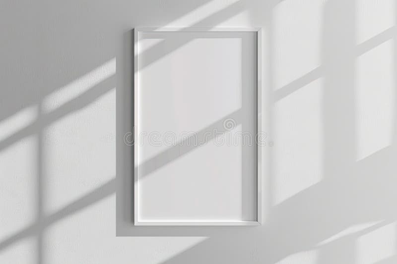White Rectangular Vertical Frame Hanging on a White Wall Mockup. Clear ...