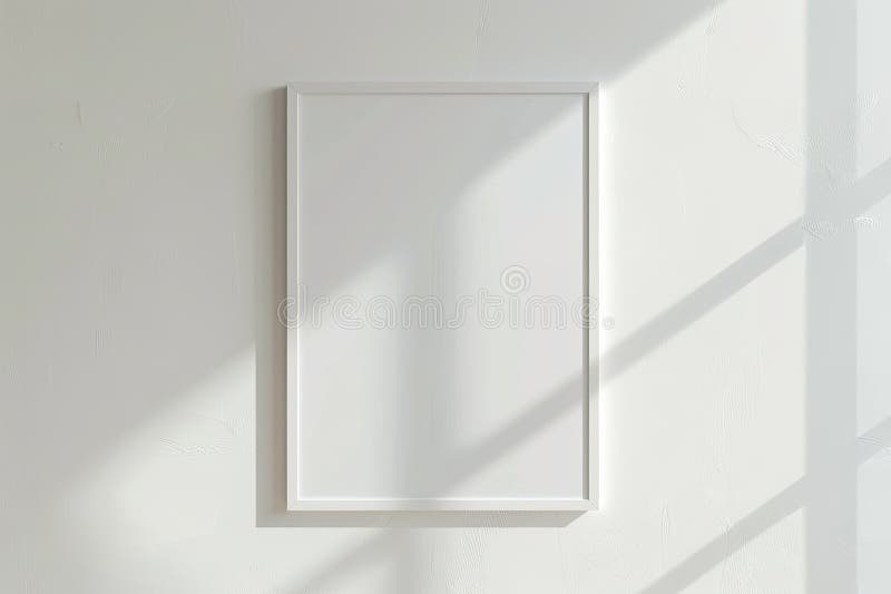 White Rectangular Vertical Frame Hanging on a White Wall Mockup. Clear ...