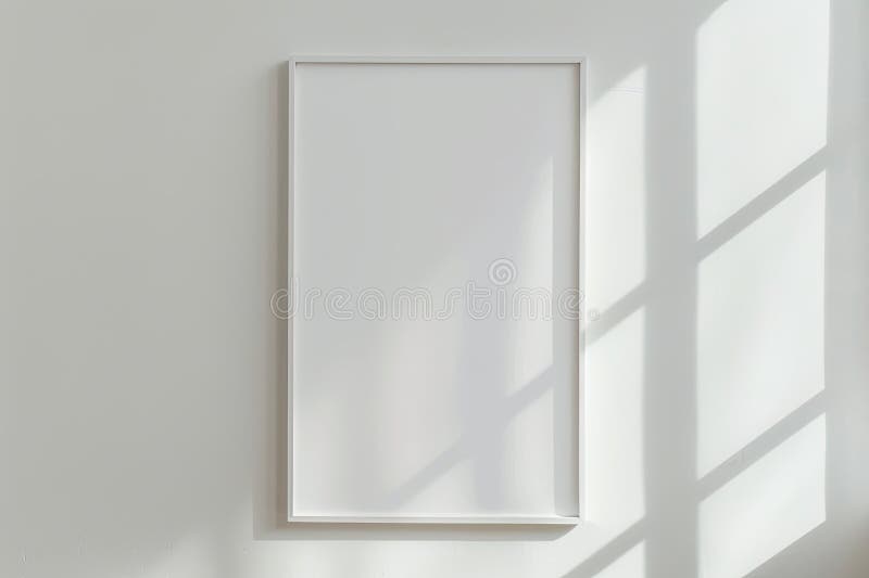 White Rectangular Vertical Frame Hanging on a White Wall Mockup. Clear ...