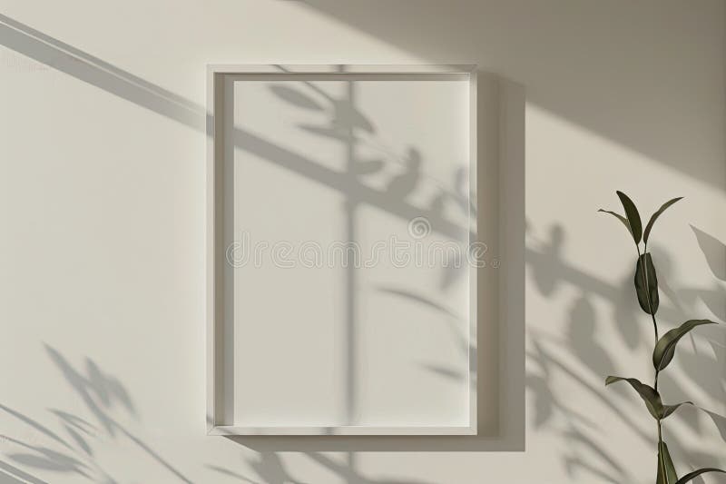 White Rectangular Vertical Frame Hanging on a White Wall Mockup. Clear ...