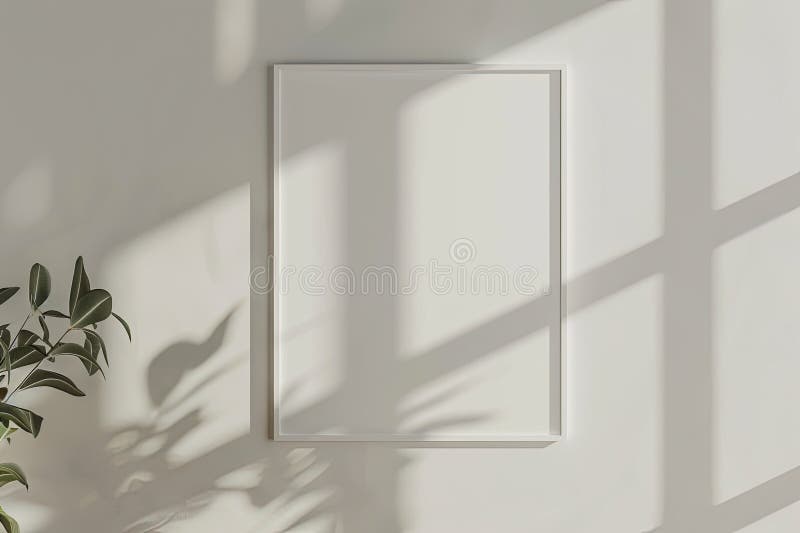 White Rectangular Vertical Frame Hanging on a White Wall Mockup. Clear ...