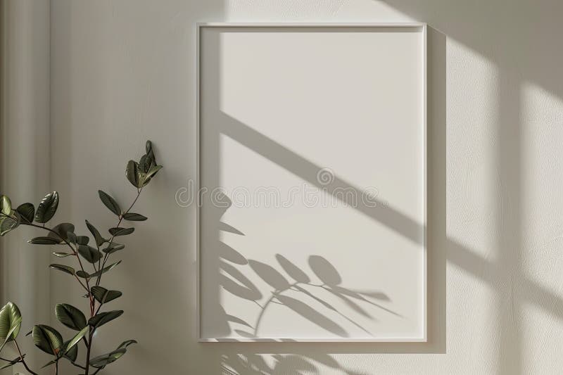 White Rectangular Vertical Frame Hanging on a White Wall Mockup. Clear ...