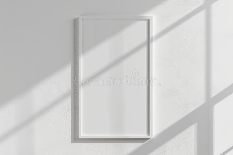 White Rectangular Vertical Frame Hanging on a White Wall Mockup. Clear ...