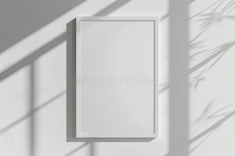 White Rectangular Vertical Frame Hanging on a White Wall Mockup. Clear ...