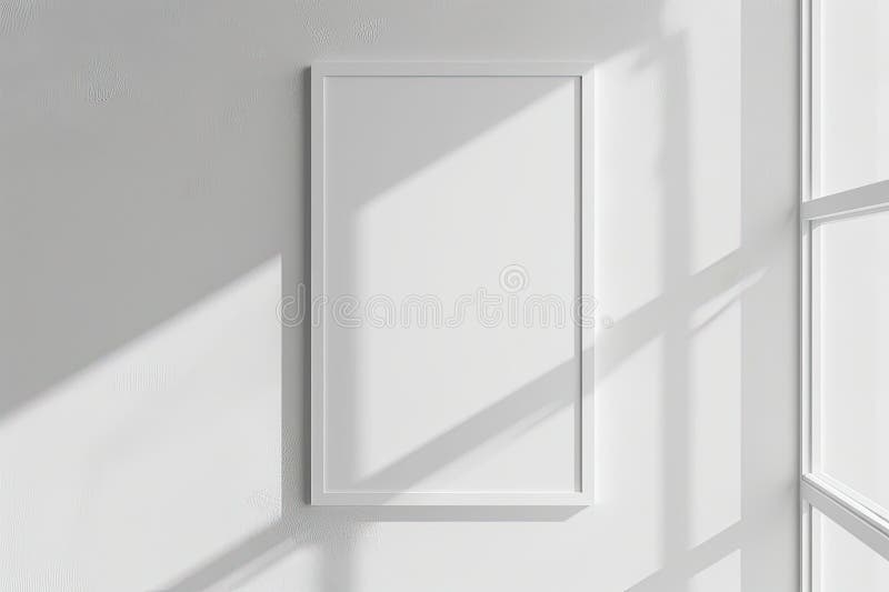 White Rectangular Vertical Frame Hanging on a White Wall Mockup. Clear ...