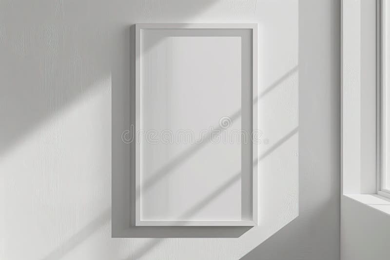 White Rectangular Vertical Frame Hanging on a White Wall Mockup. Clear ...