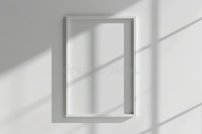 White Rectangular Vertical Frame Hanging on a White Wall Mockup. Clear Design Mock Up Template ...