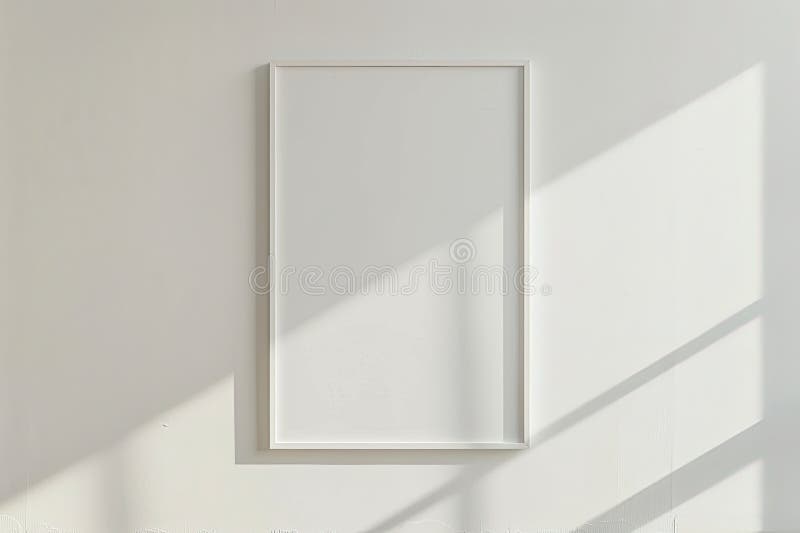 White Rectangular Vertical Frame Hanging on a White Wall Mockup. Clear ...