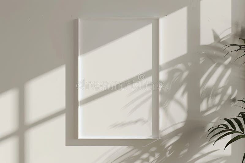 White Rectangular Vertical Frame Hanging on a White Wall Mockup. Clear ...