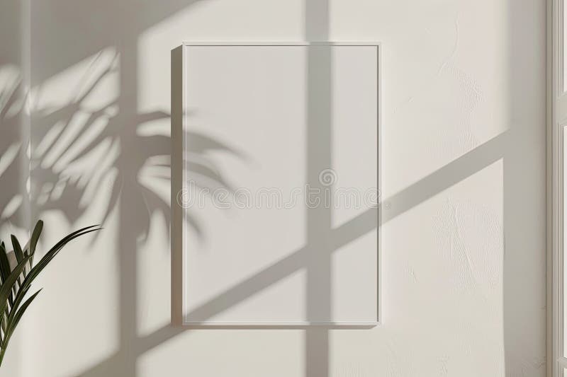 White Rectangular Vertical Frame Hanging on a White Wall Mockup. Clear ...