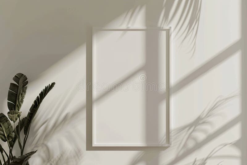 White Rectangular Vertical Frame Hanging on a White Wall Mockup. Clear ...
