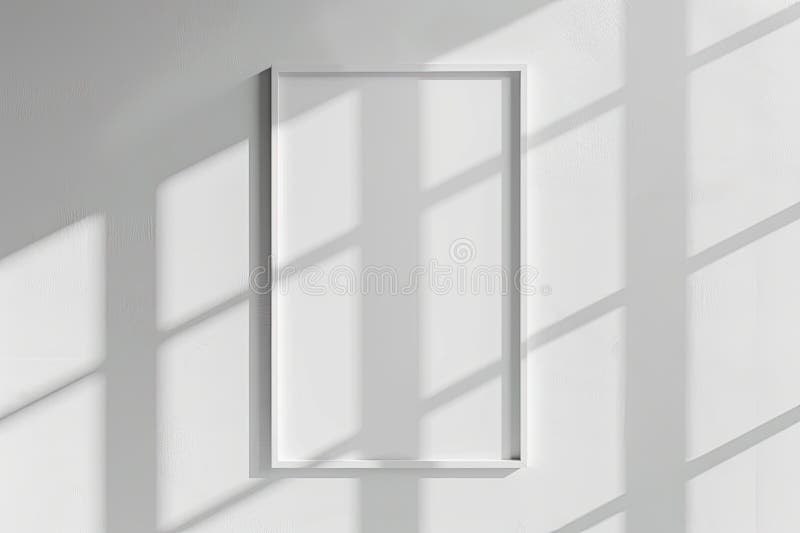 White Rectangular Vertical Frame Hanging on a White Wall Mockup. Clear ...