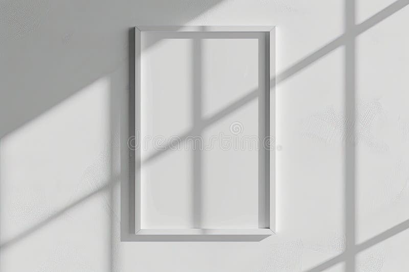 White Rectangular Vertical Frame Hanging on a White Wall Mockup. Clear ...