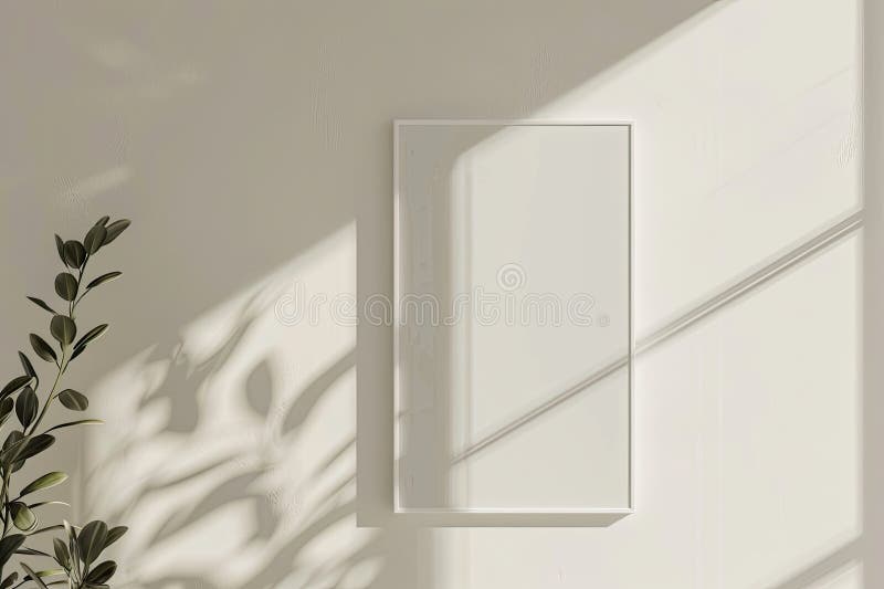 White Rectangular Vertical Frame Hanging on a White Wall Mockup. Clear ...