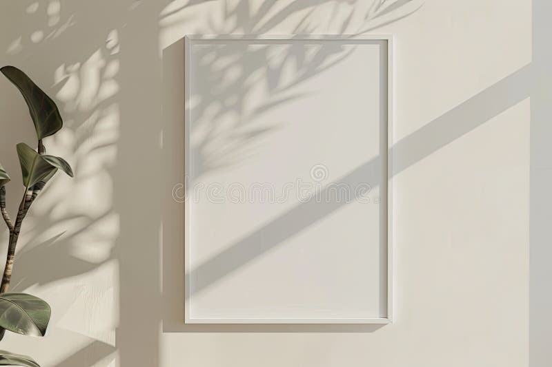 White Rectangular Vertical Frame Hanging on a White Wall Mockup. Clear ...