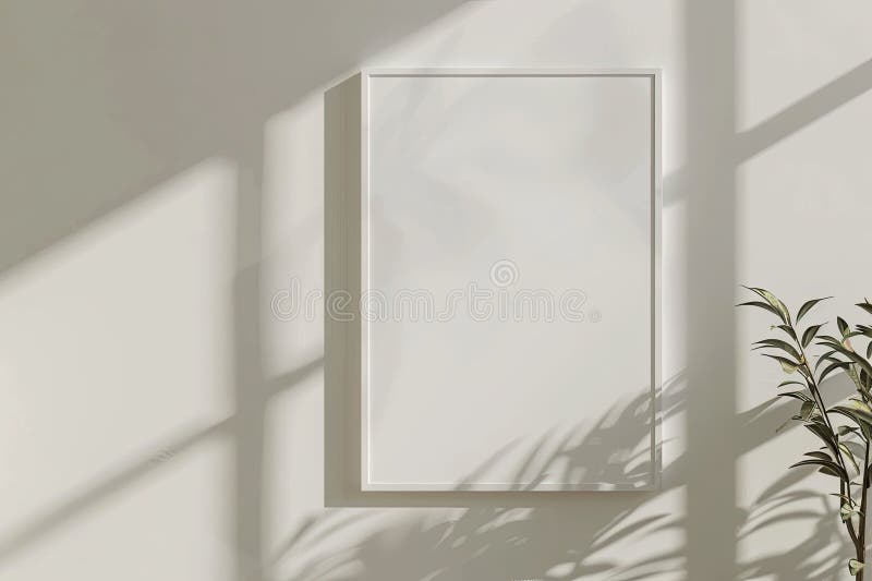 White Rectangular Vertical Frame Hanging on a White Wall Mockup. Clear ...