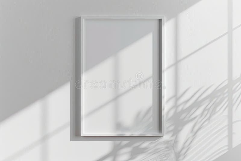 White Rectangular Vertical Frame Hanging on a White Wall Mockup. Clear ...