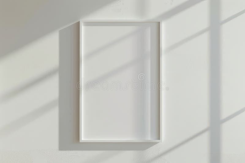 White Rectangular Vertical Frame Hanging on a White Wall Mockup. Clear ...