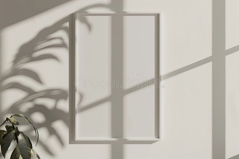 White Rectangular Vertical Frame Hanging on a White Wall Mockup. Clear ...