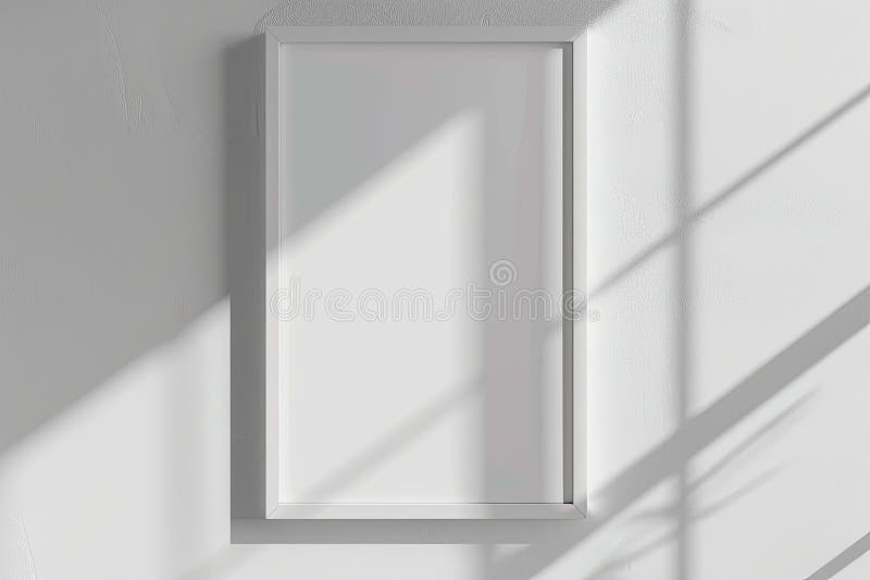 White Rectangular Vertical Frame Hanging on a White Wall Mockup. Clear ...